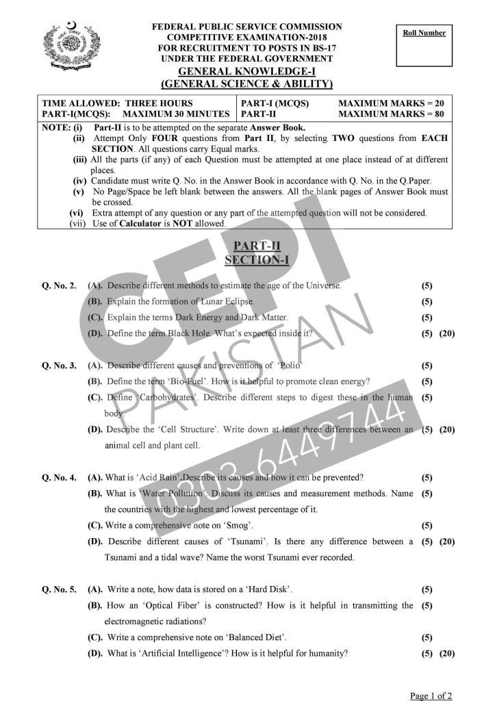 CSS Past Papers General Knowledge-I General Science & Ability 2018 ...