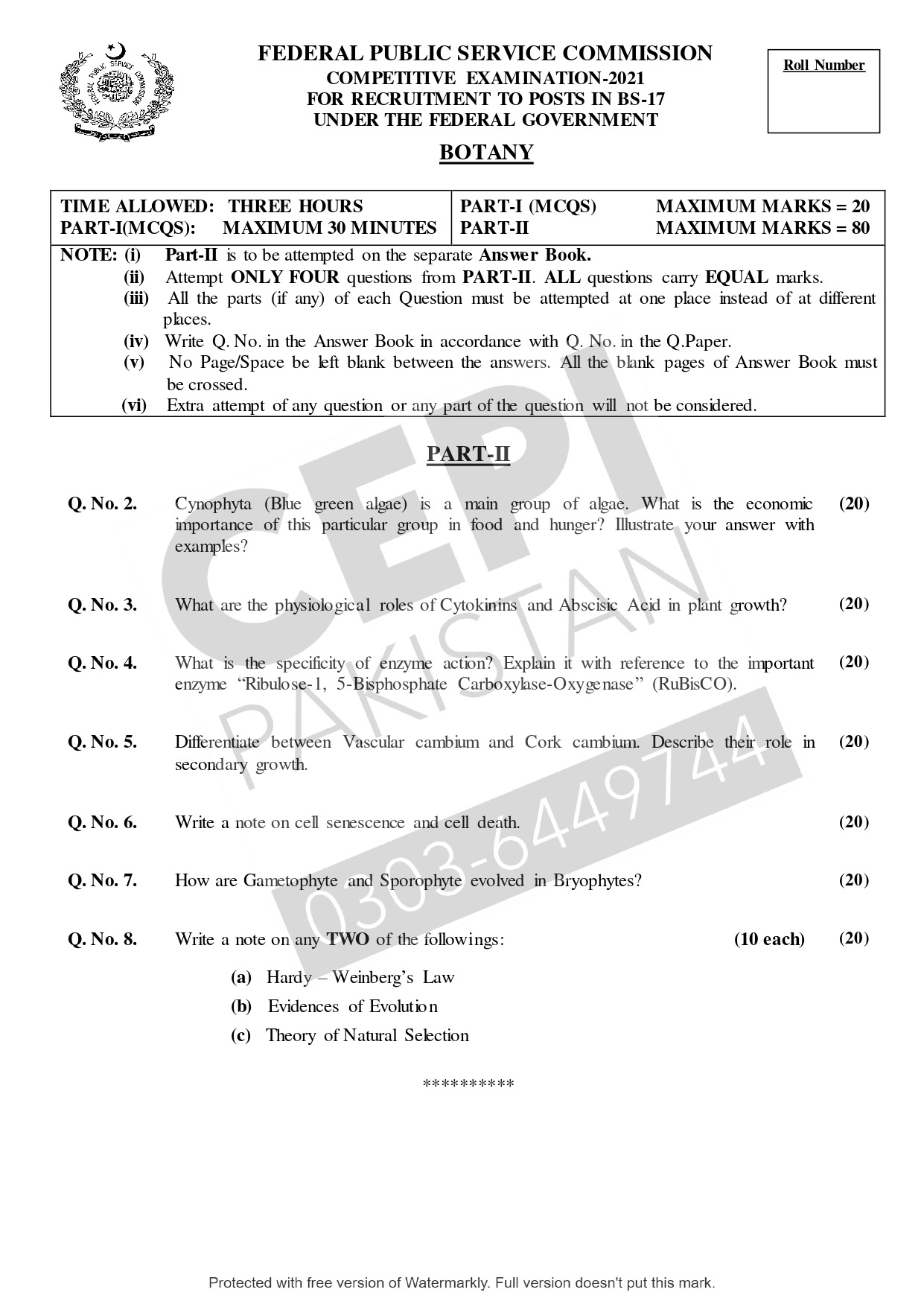 CSS Past Papers Botany 2021 - CEPI Pakistan