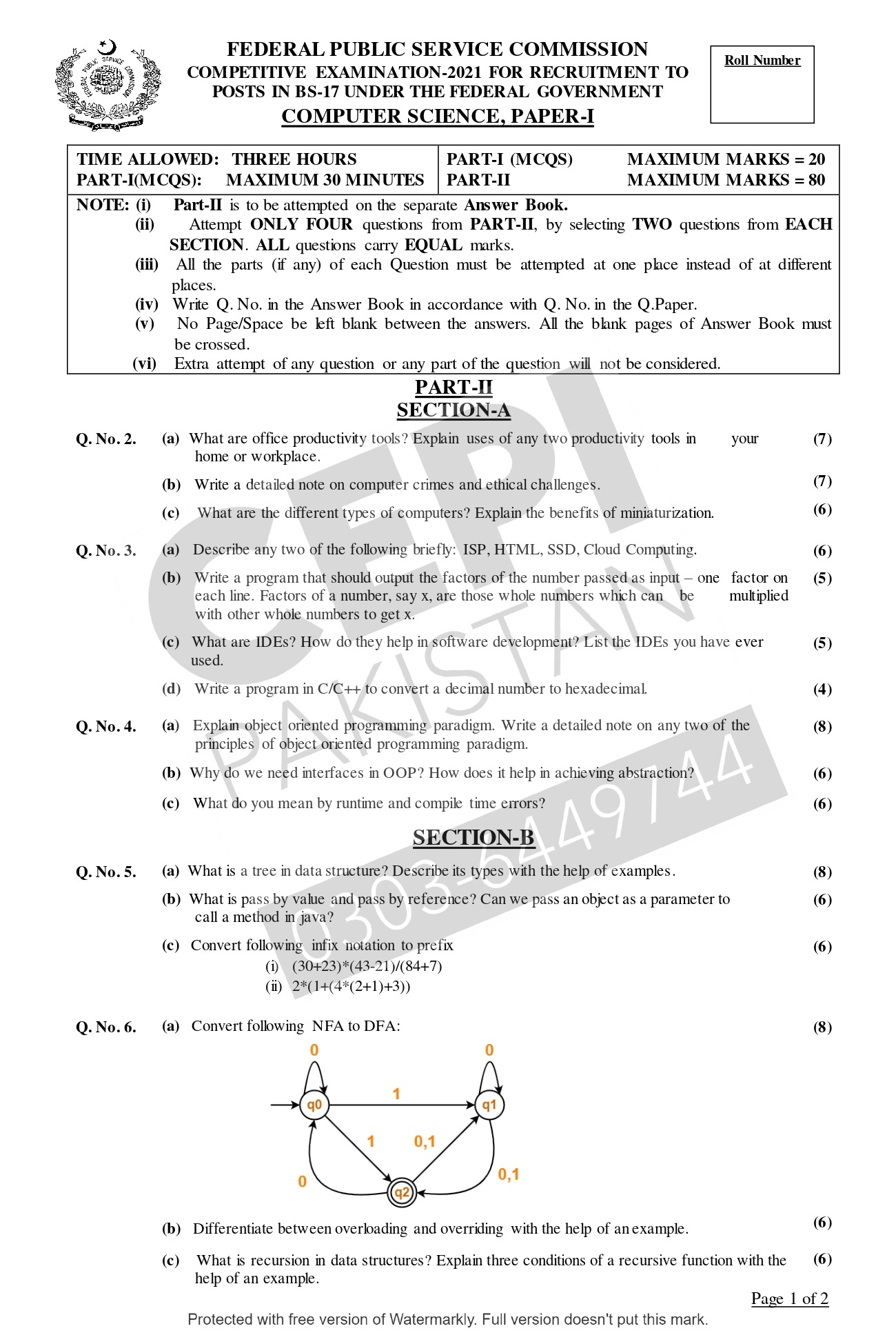 CSS Past Papers Computer Science 2021 - CEPI Pakistan