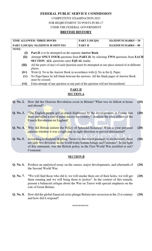 CSS Past Papers British History 2023 - CEPI Pakistan