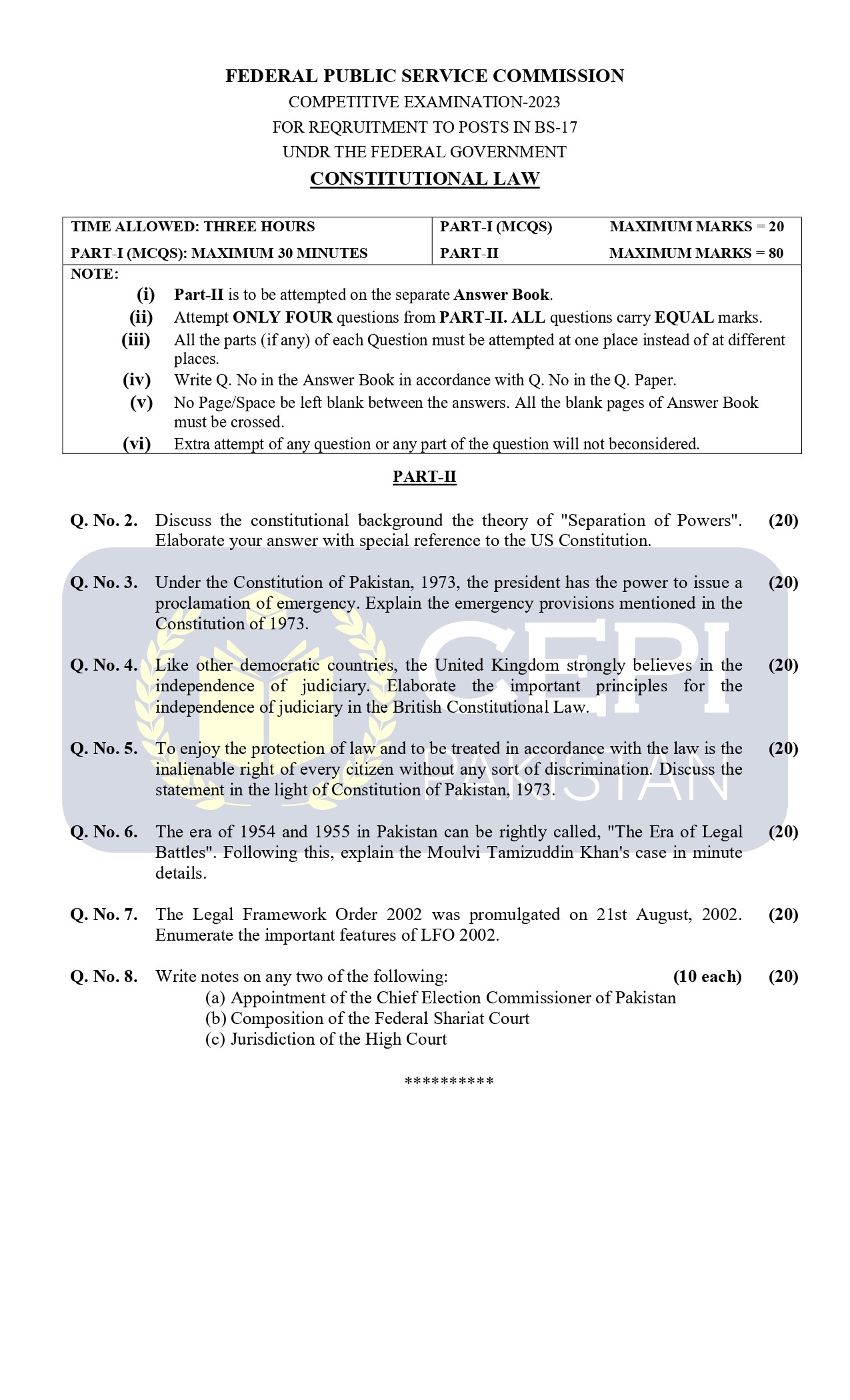 CSS Past Papers Constitutional Law 2023 - CEPI Pakistan