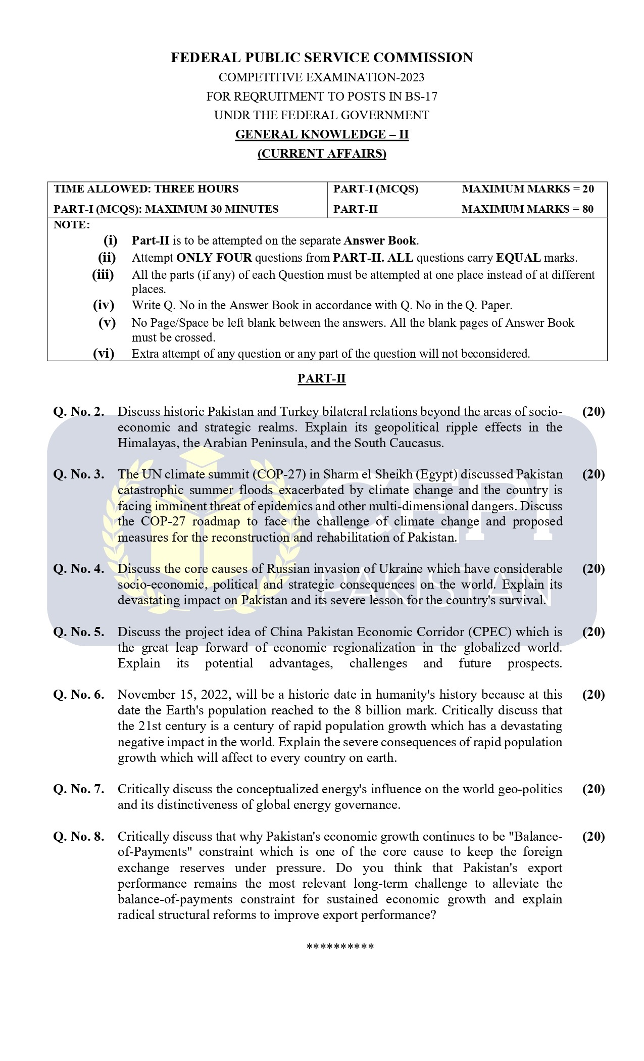 CSS Past Papers Current Affairs 2023 - CEPI Pakistan
