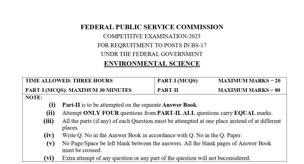 CSS Past Papers Environmental Science 2023 - CEPI Pakistan