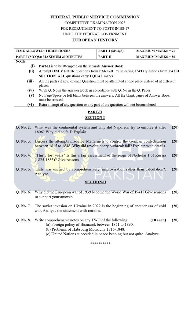 CSS Past Papers European History 2023 - CEPI Pakistan