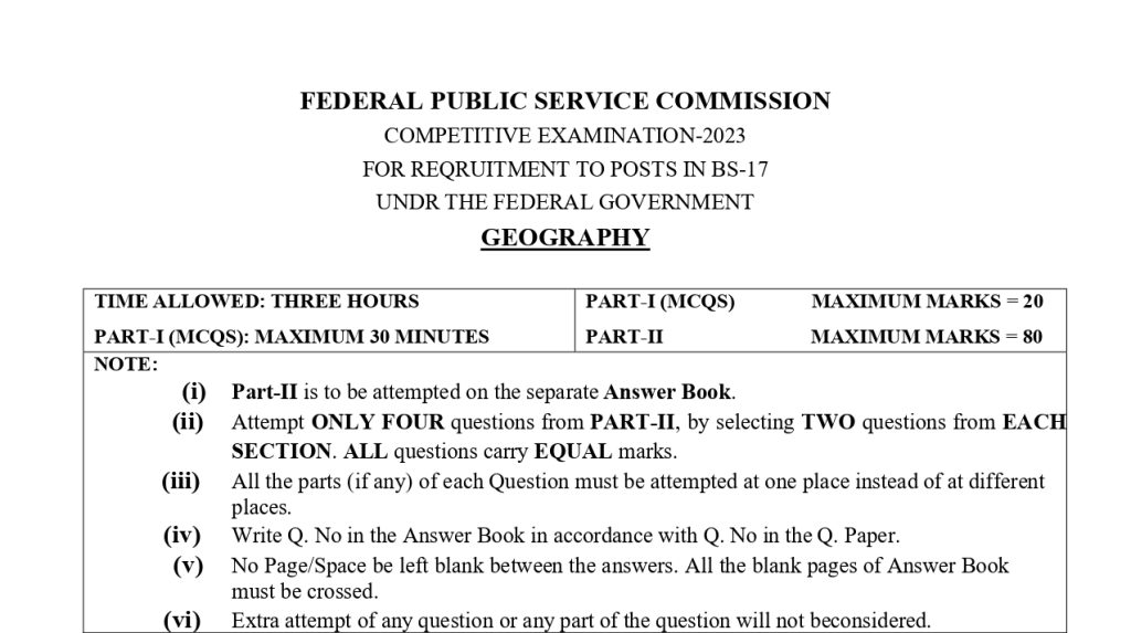 CSS Past Papers Geography 2023 - CEPI Pakistan