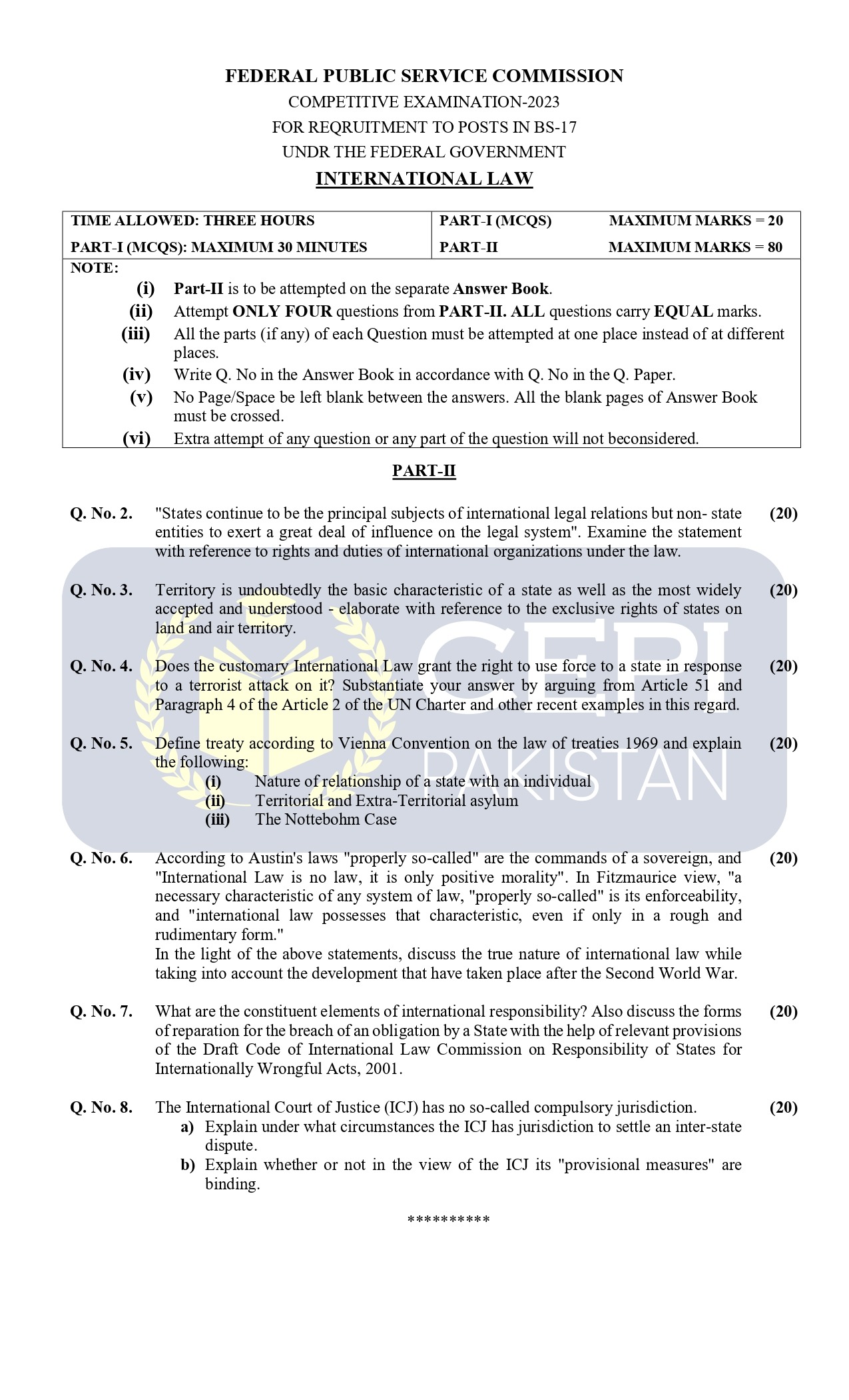 CSS Past Papers International Law 2023 - CEPI Pakistan