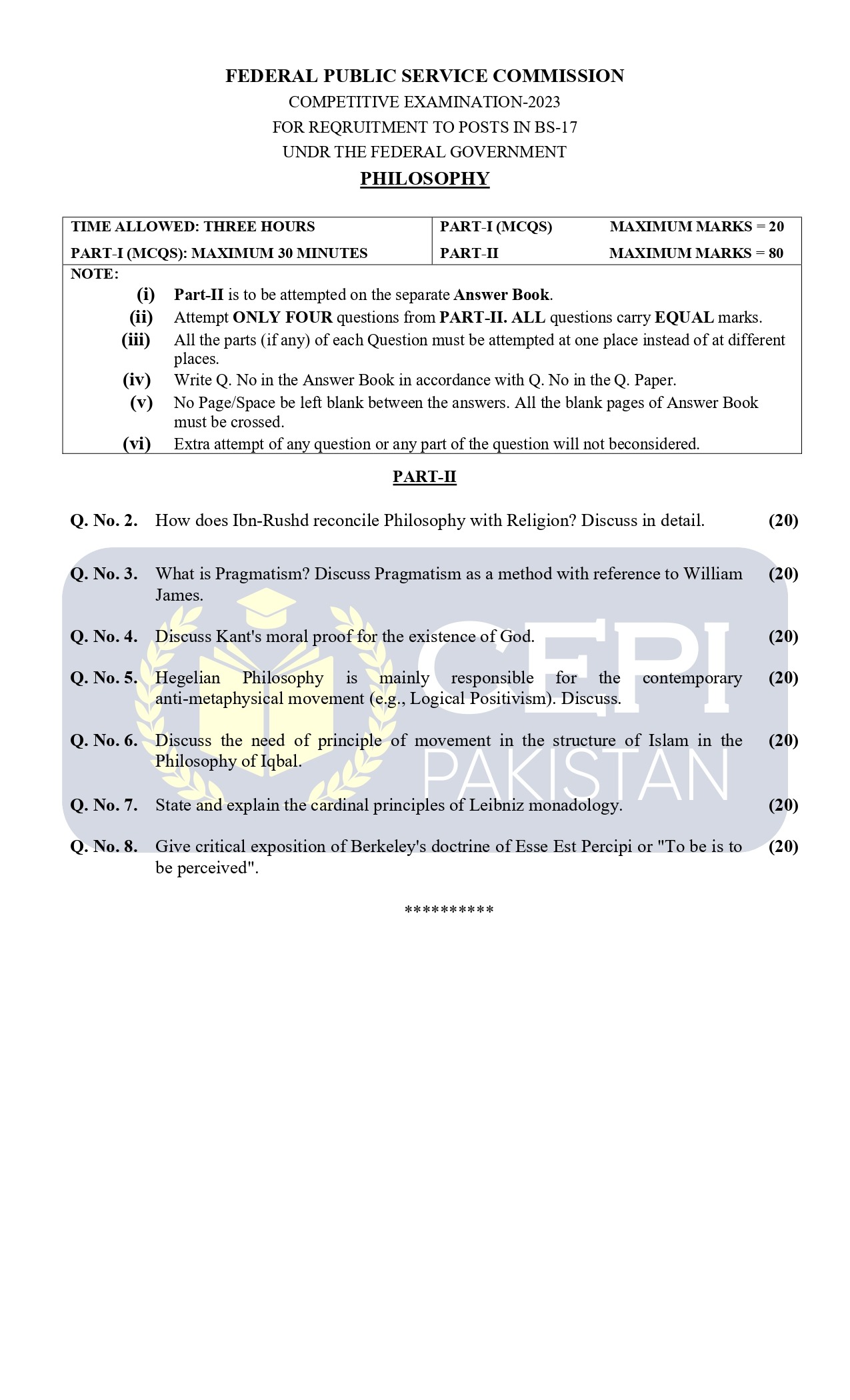 CSS Past Papers Philosophy 2023 - CEPI Pakistan