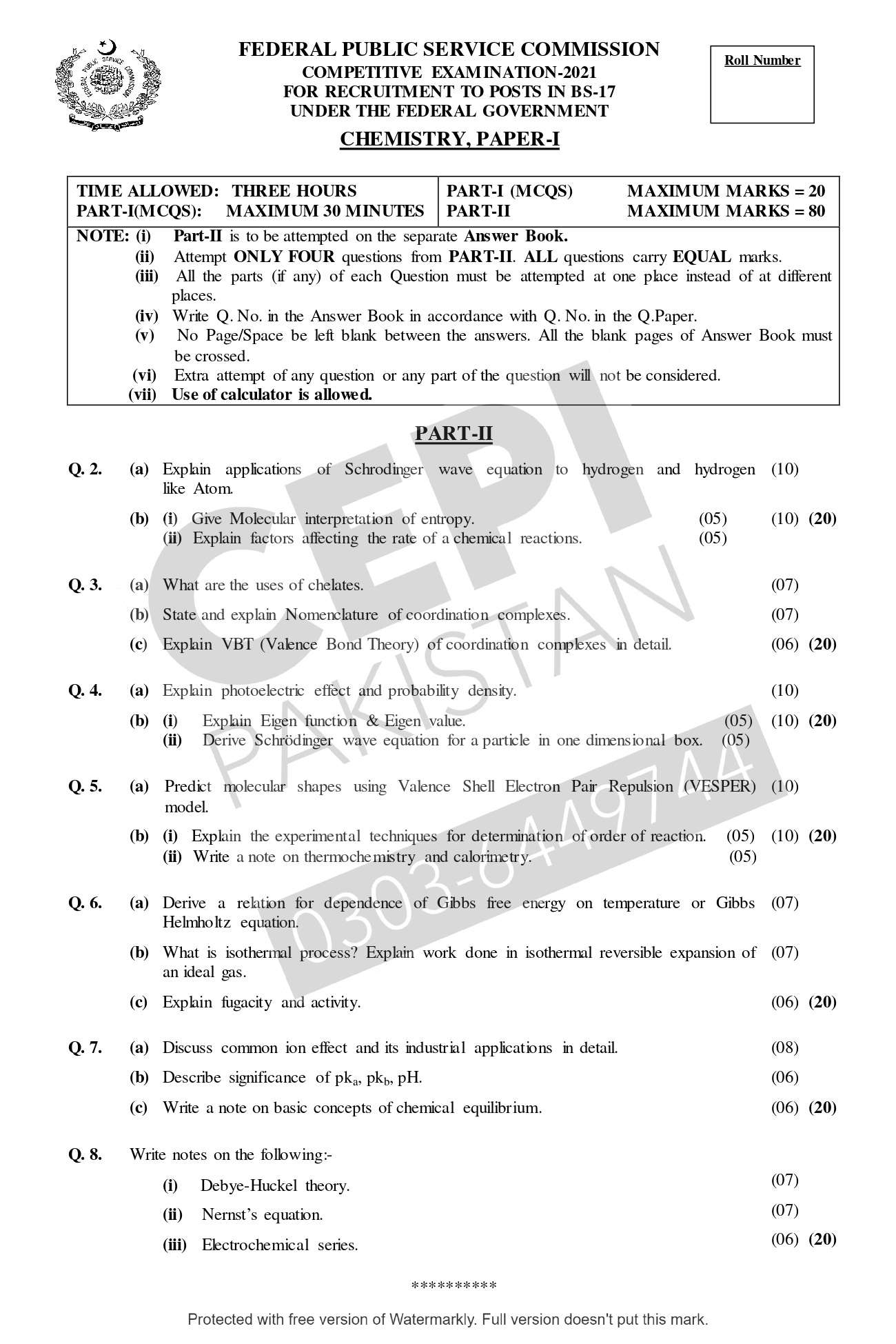 CSS Past Papers Chemistry 2021 - CEPI Pakistan