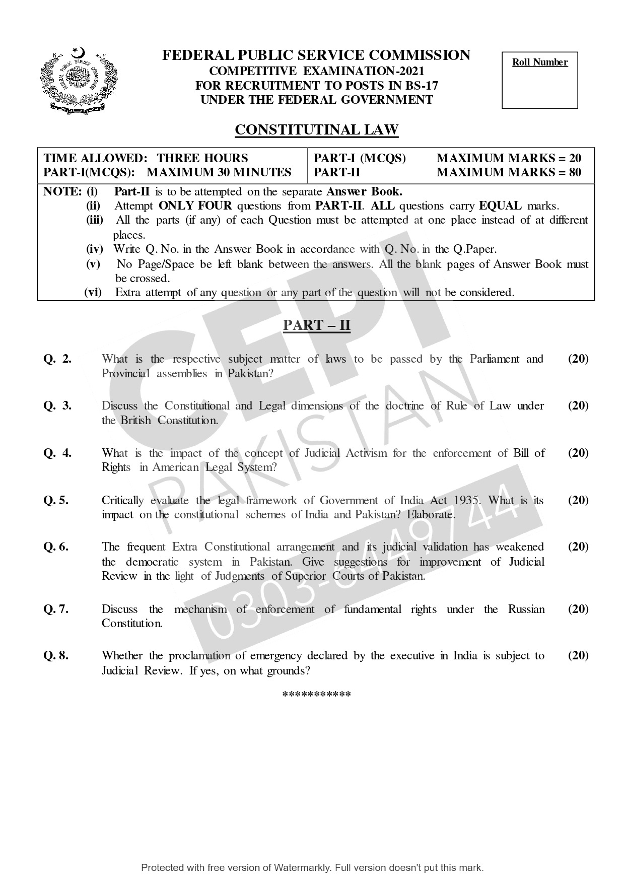 CSS Past Papers Constitutional Law 2021 - CEPI Pakistan
