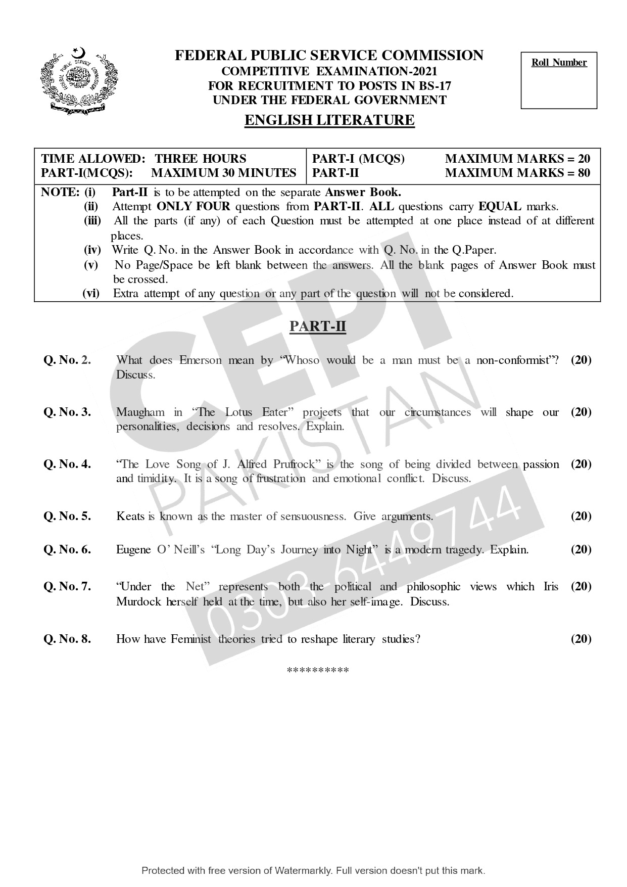 CSS Past Papers English Literature 2021 - CEPI Pakistan