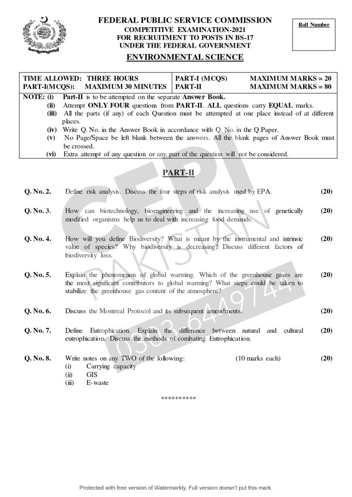 CSS Past Papers Environmental Science 2021 - CEPI Pakistan