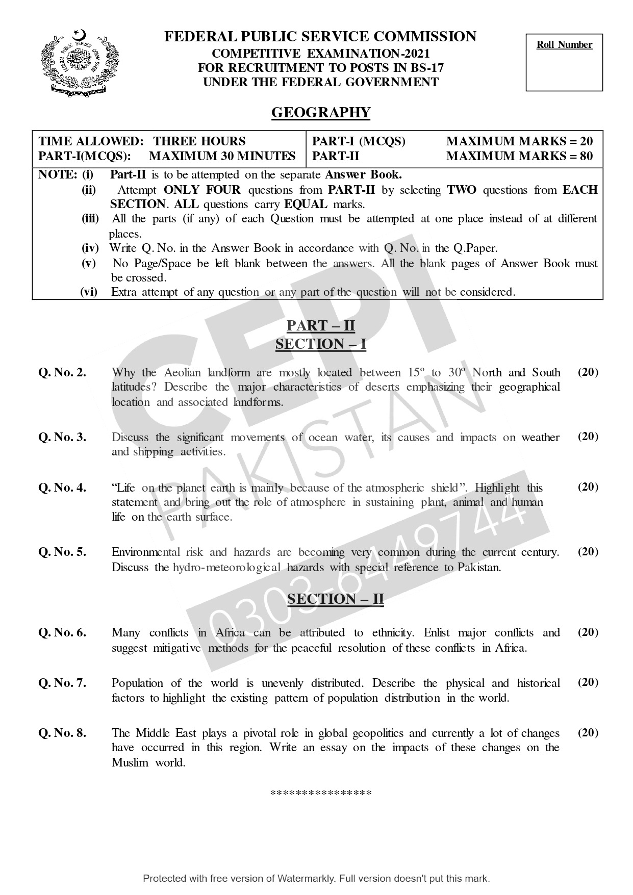 CSS Past Papers Geography 2021 - CEPI Pakistan
