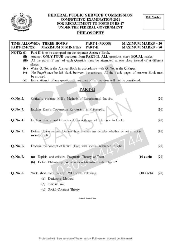 CSS Past Papers Philosophy 2021 - CEPI Pakistan