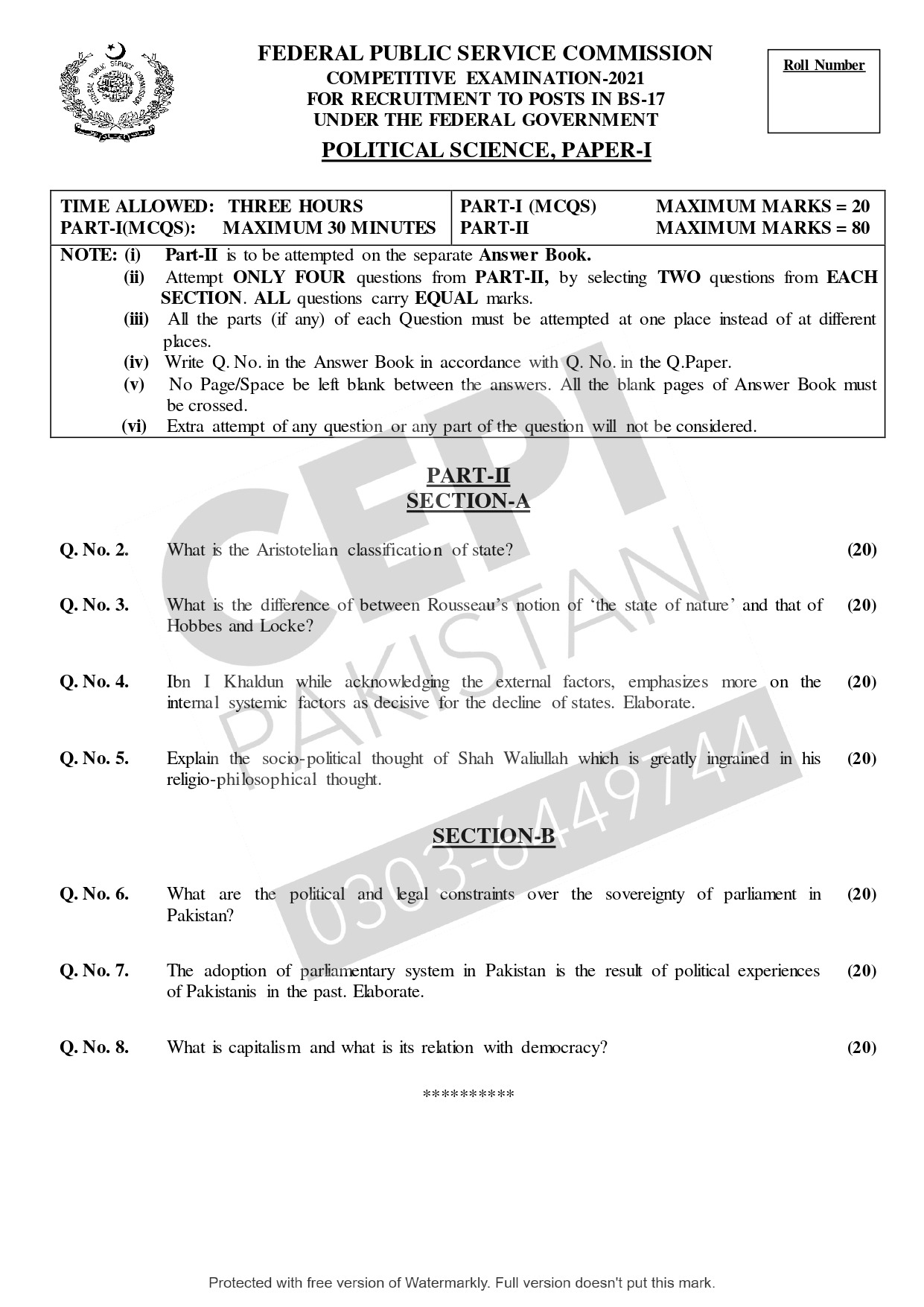 CSS Past Papers Political Science 2021 - CEPI Pakistan