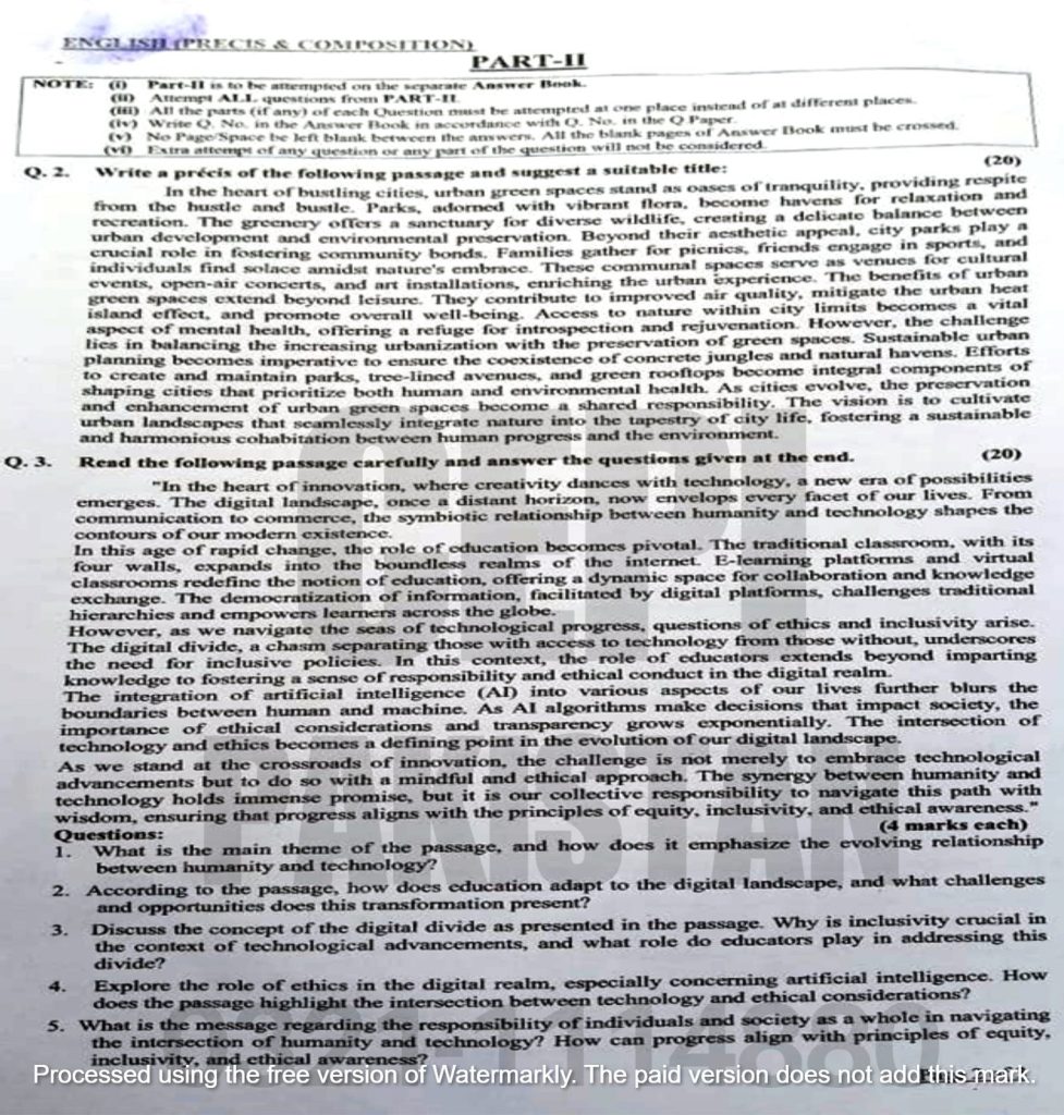 CSS Past Papers English Precis & Composition 2024 - CEPI Pakistan