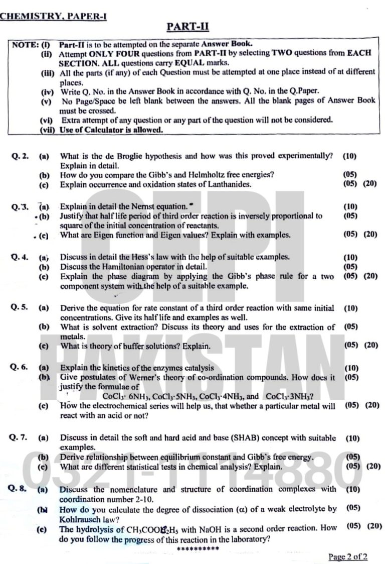 CSS Past Paper Chemistry Paper-I 2024 - CEPI Pakistan