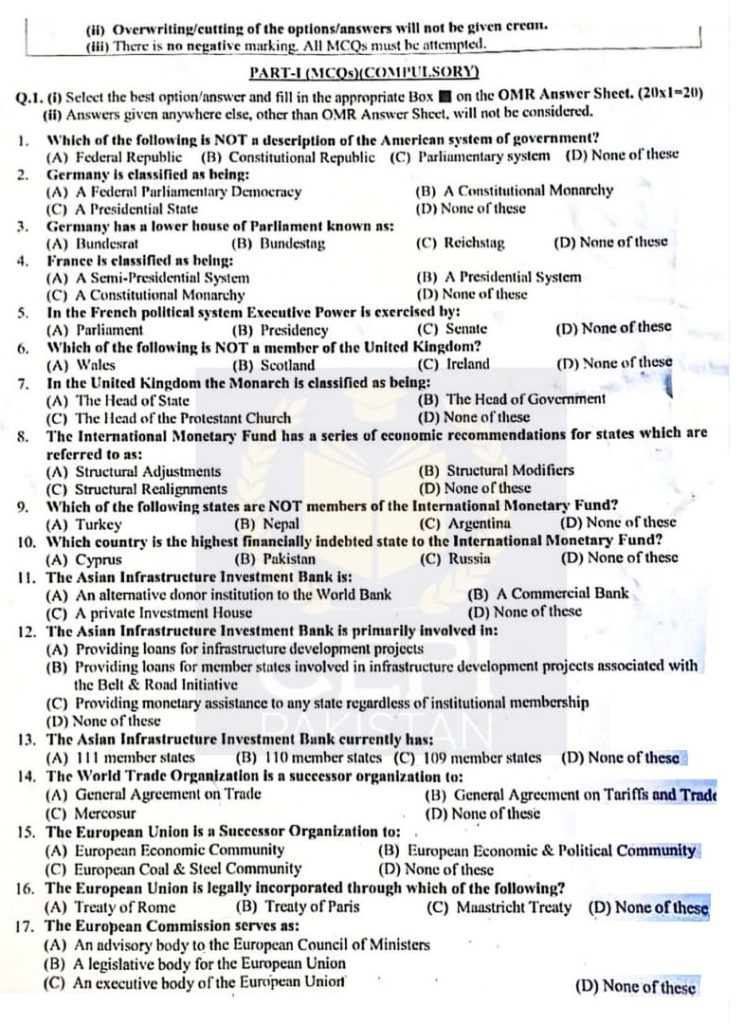 CSS Past Paper Political Science Paper-II 2024 - CEPI Pakistan