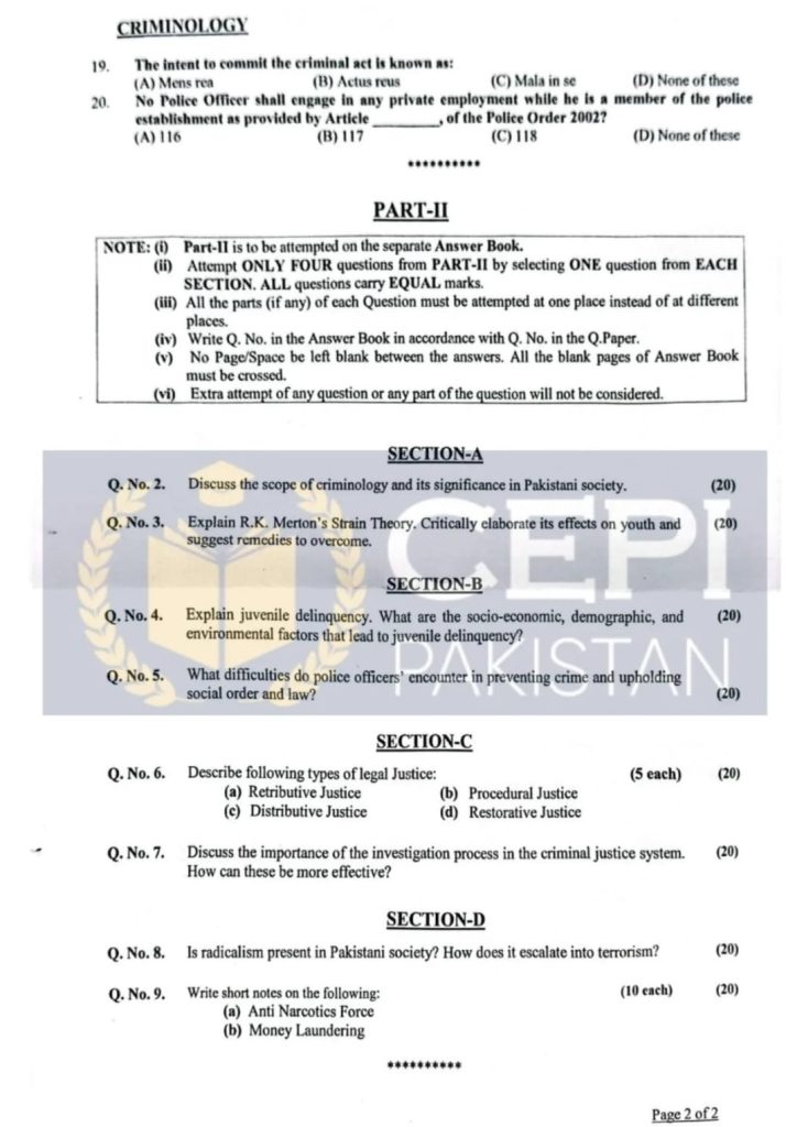CSS Past Paper Criminology 2025 - CEPI Pakistan