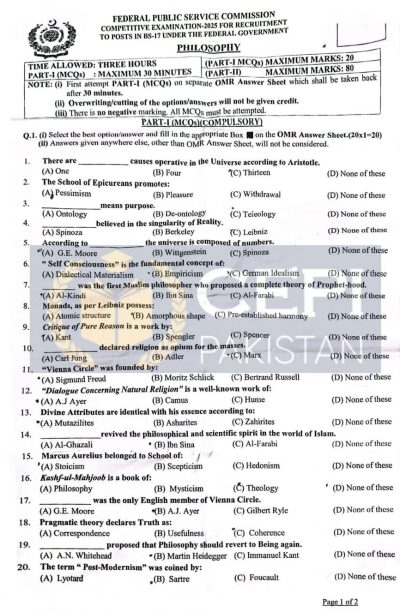 CSS Past Paper Philosophy 2025 - CEPI Pakistan